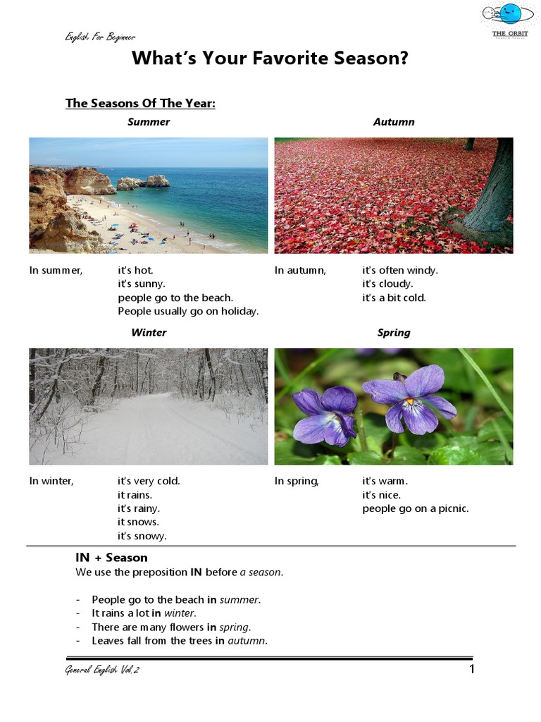 English Seasons Weather Beginner | PDF | Weather | Rain