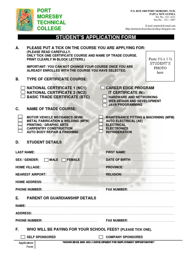 Application Form Pomtech | PDF