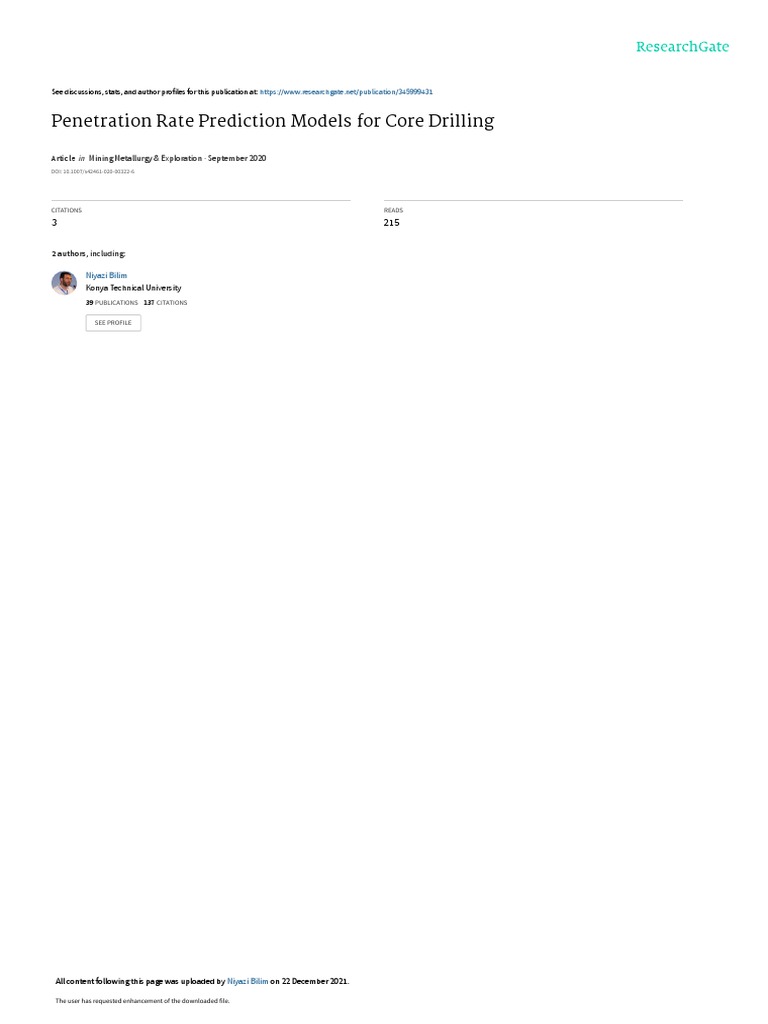 Penetration Rate Prediction Modelsfor Core Drilling | PDF | Strength Of Materials | Drilling