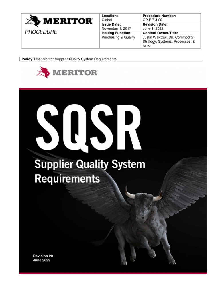 Meritor Supplier Quality Requirements | PDF | Packaging And Labeling ...