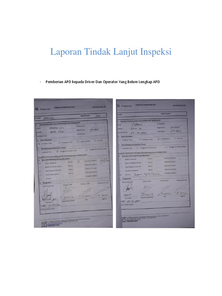 Laporan Tindak Lanjut Inspeksi | PDF