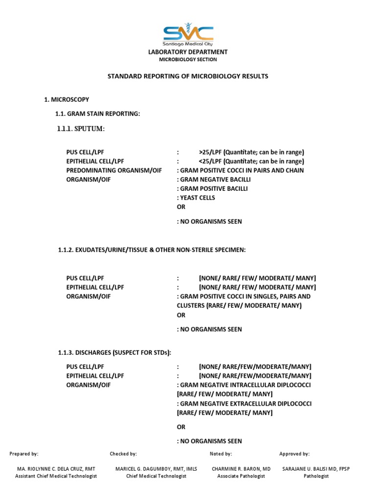 Microbiology Reporting Standards | PDF | Pathology | Microbiology