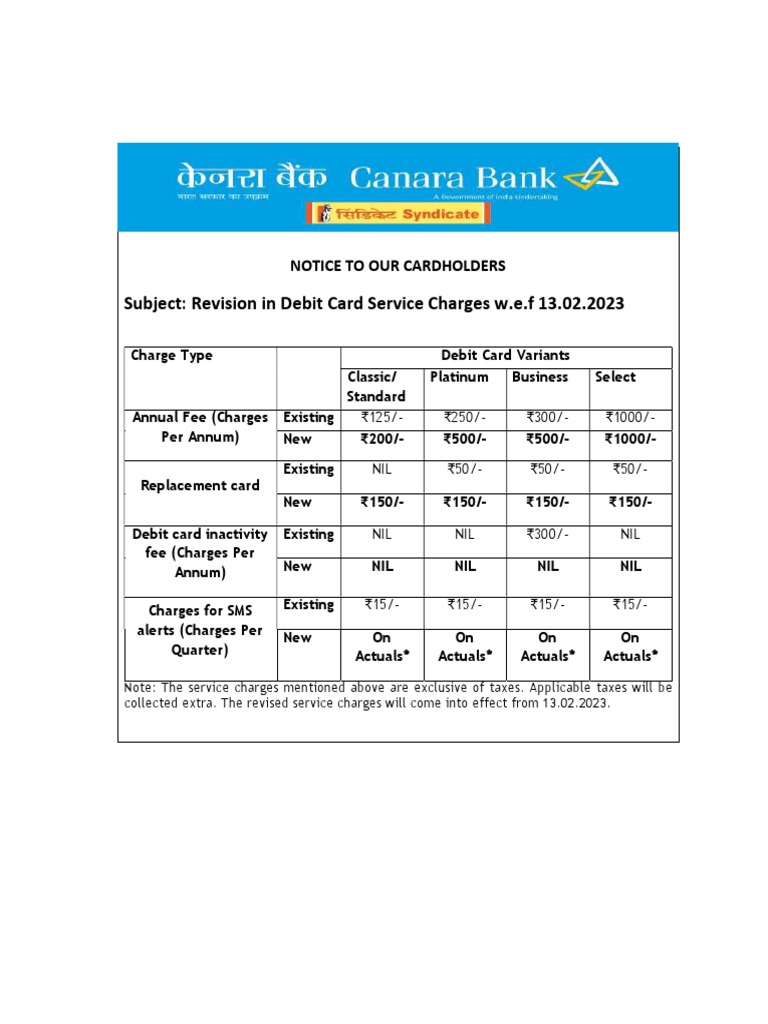 IOB Debit Card Charges Revision Notice | PDF | Finance & Money Management