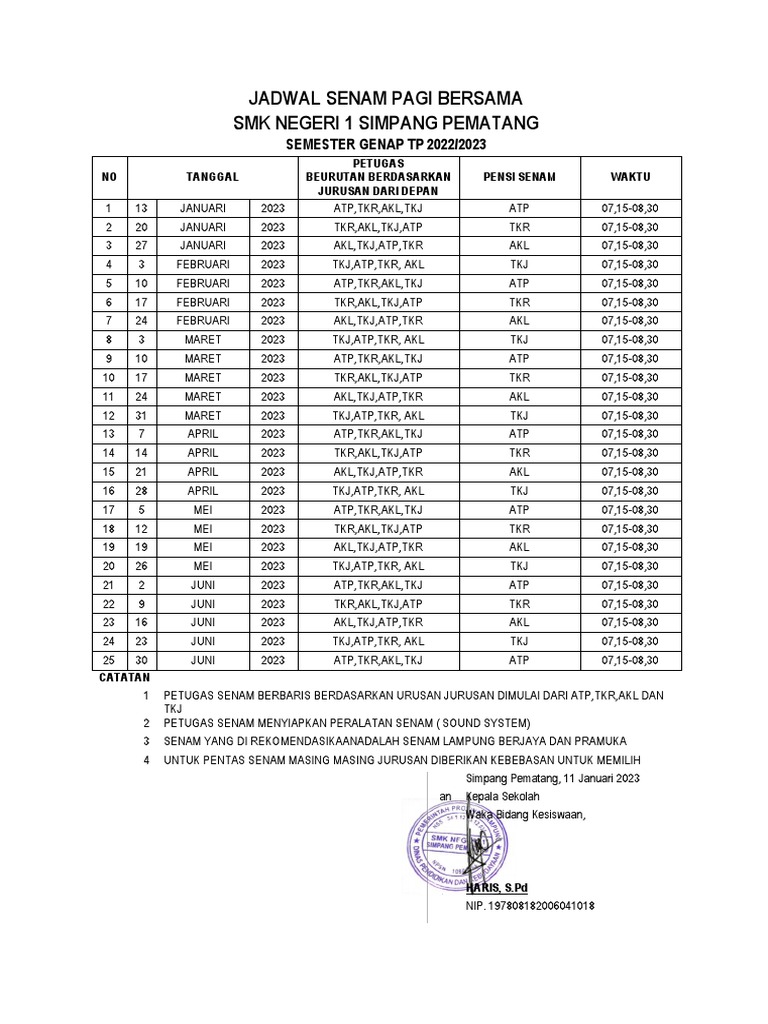Jadwal Senam Pagi Bersama 2003 | PDF