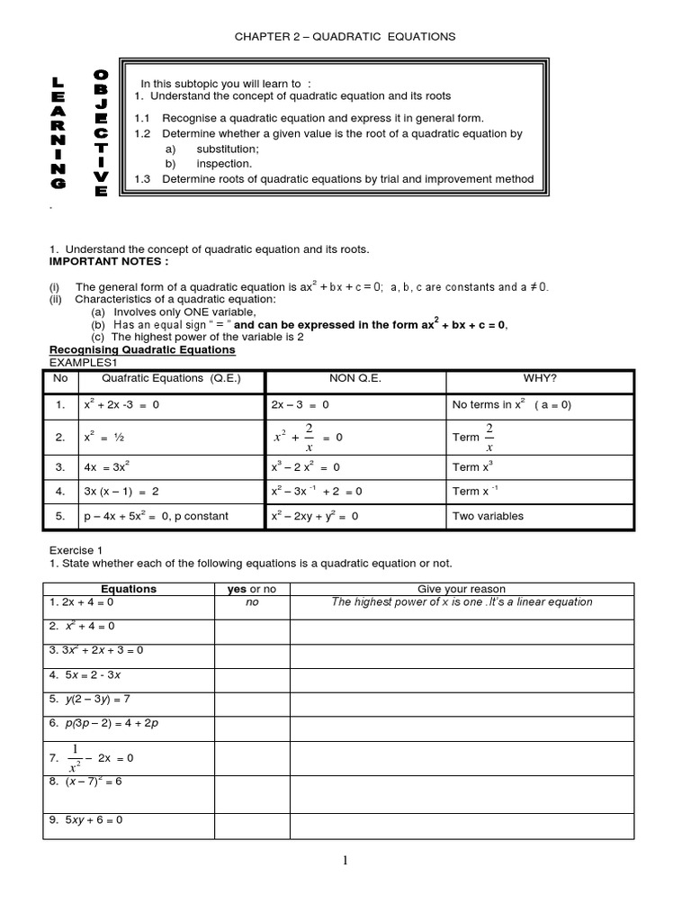 Quadratic Equations Guide | PDF | Equations | Quadratic Equation
