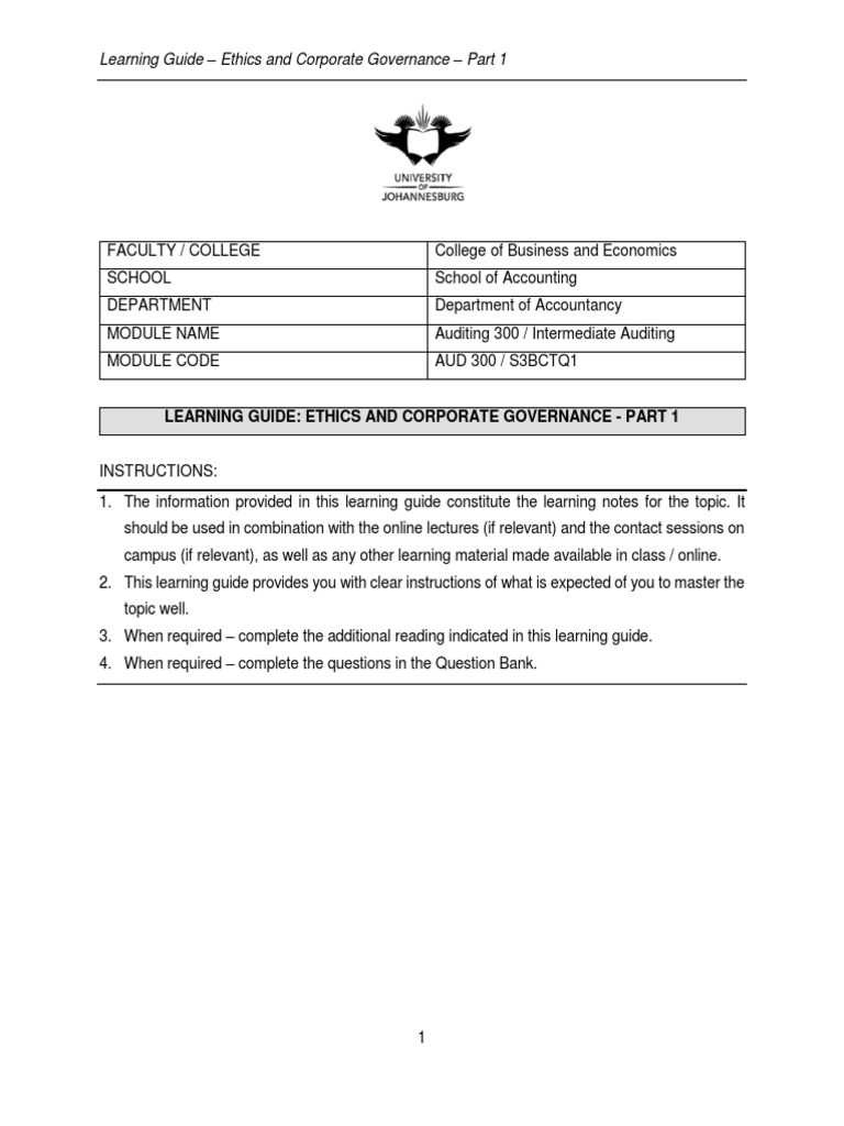Ethics & Governance Guide AUD 300 | PDF | Audit | Accounting