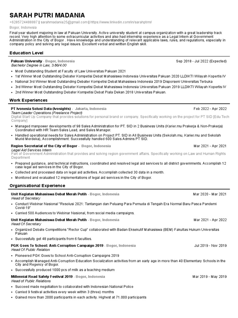 Sarah Putri Madania Resume | PDF | Cognition | Communication