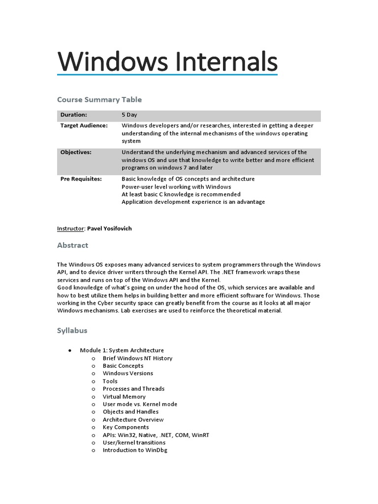 Windows Internals | PDF | Kernel (Operating System) | Thread (Computing)
