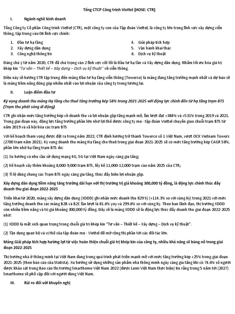 T NG CTCP Công Trình Viettel (HOSE CTR) | PDF