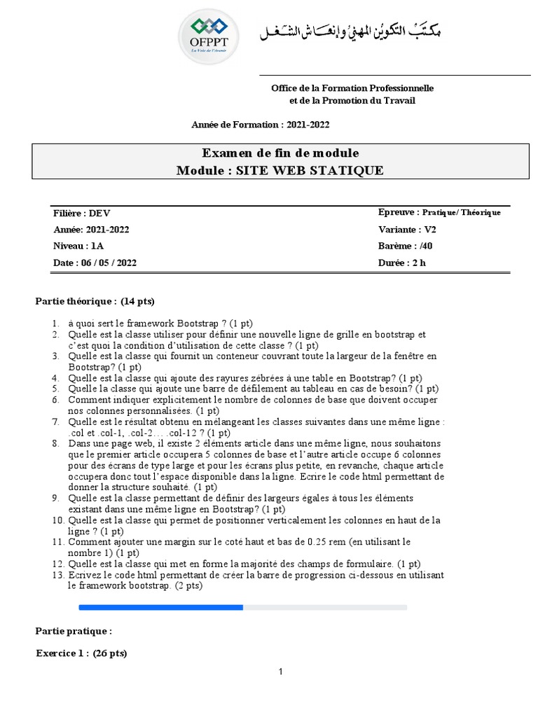 Examen de Site Web Statique OFPPT | PDF | Bootstrap (Front End Framework)