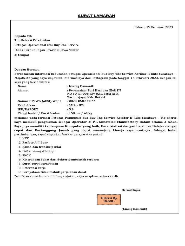 Surat Lamaran Dishub Jatim | PDF Surat Lamaran Dishub Jatim | PDF
