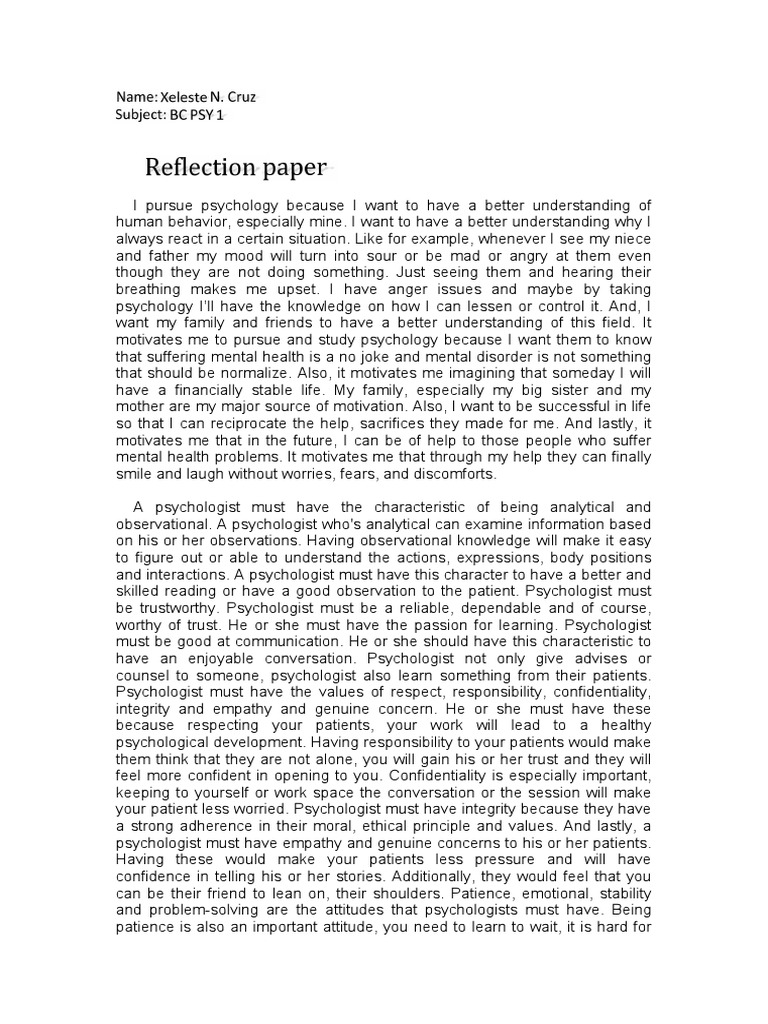 Cruz, Xeleste, N. Reflection Paper - BC - Psy1 | PDF | Psychology | Mind