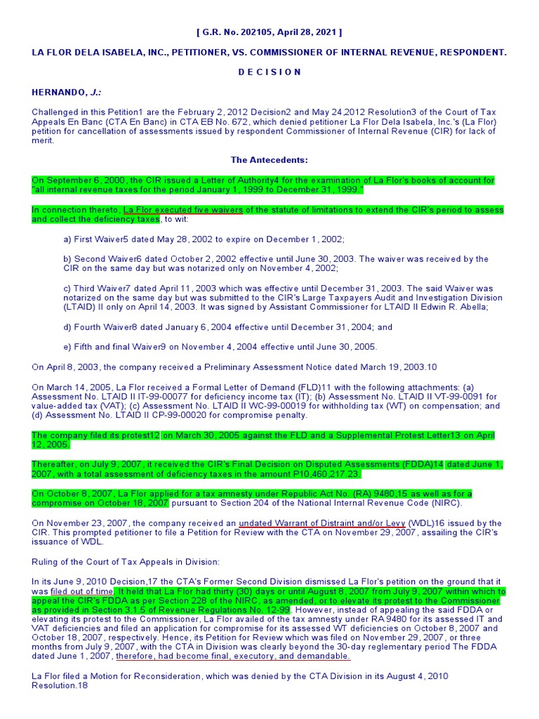 La Flor Dela Isabela v. CIR | PDF | Taxes | Internal Revenue Service
