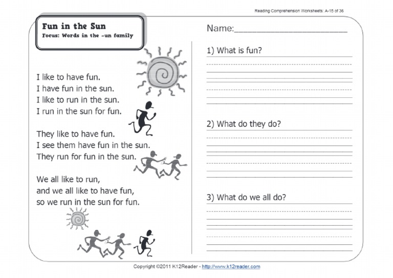 Fun in The Sun - 1st Grade Reading Comprehension Worksheet WK 15 | PDF