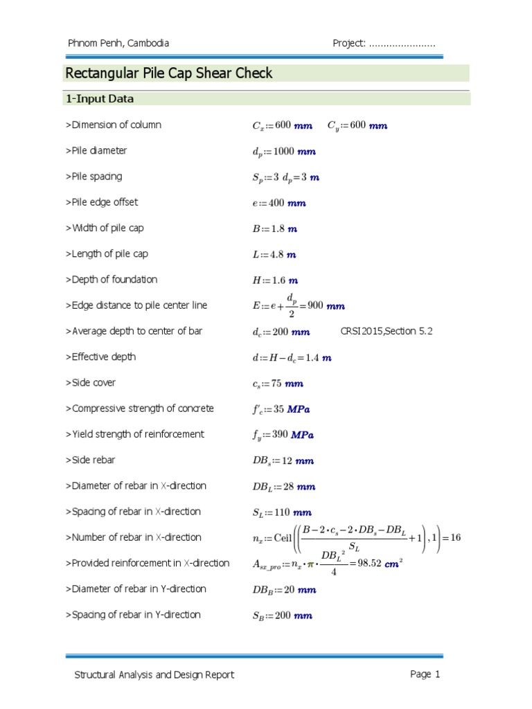 Rectangular Pile Cap Shear Check: 1-Input Data | Download Free PDF ...