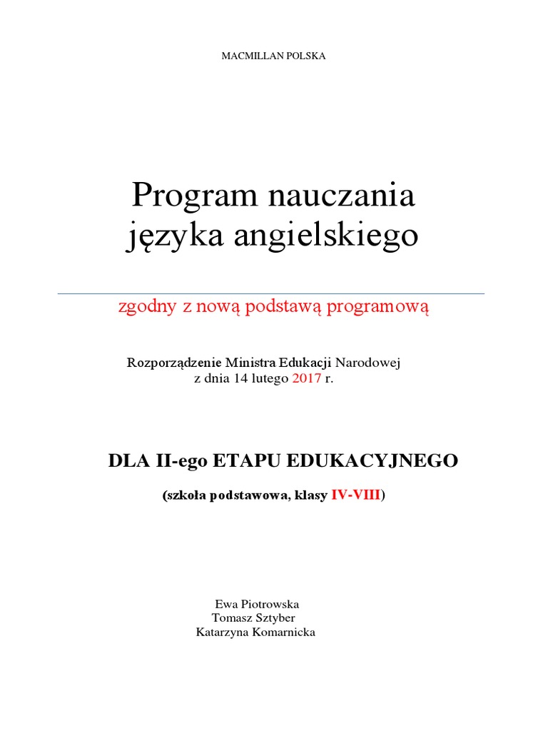 Program Nauczania 4-8 NPP 2017 Nauczanie Zdalne | PDF