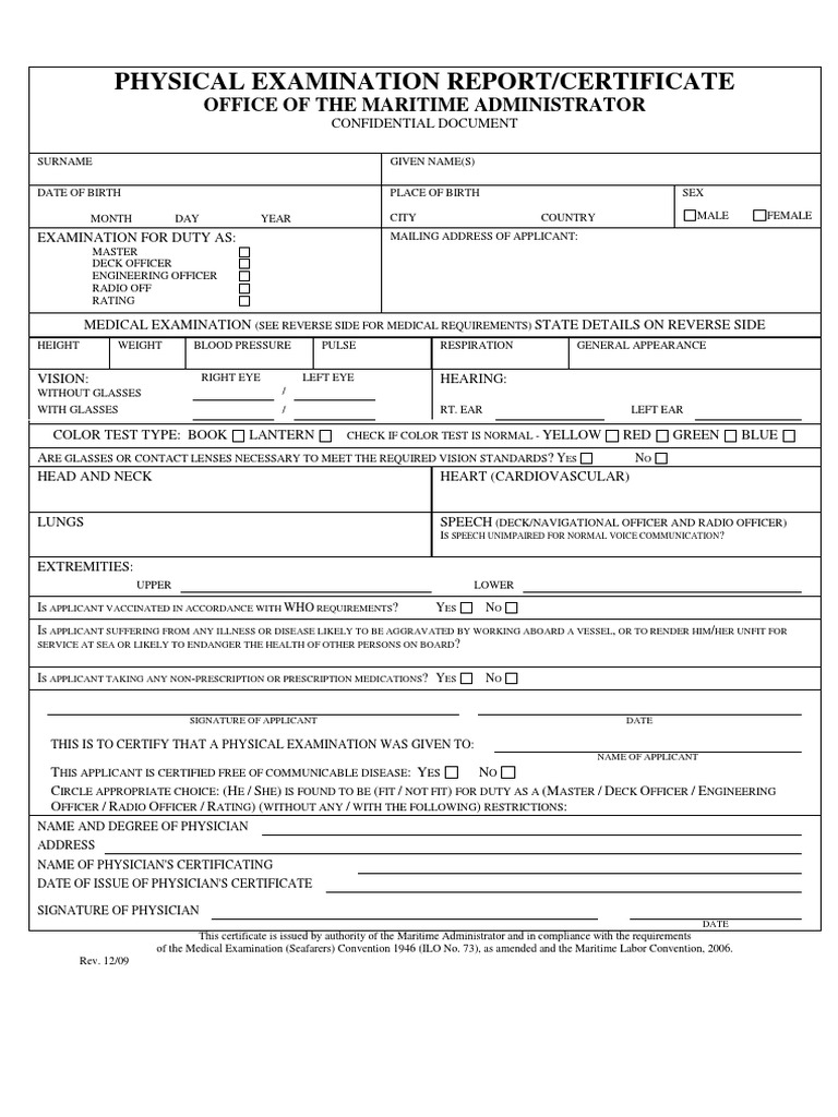 Ilo 73 Medical Form | Download Free PDF | Physical Examination | Glasses