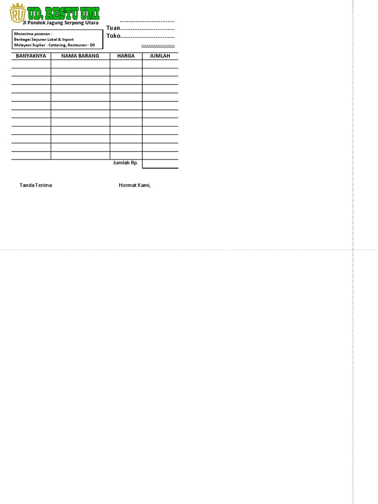 Nota Pesanan Sayuran dan Makanan | PDF | Memasak, Makanan, & Anggur