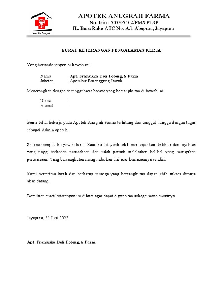 Surat Keterangan Pengalaman Kerja | PDF