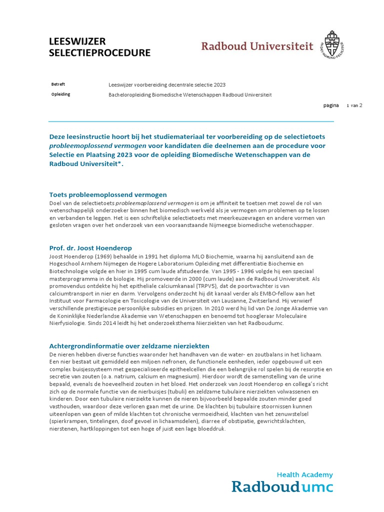 2023 Leeswijzer Biomedische Wetenschappen DEF | PDF