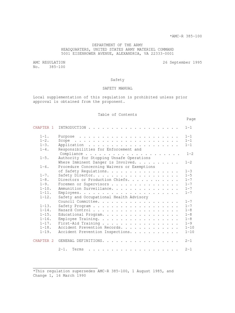 Army Safety Manual AMC-R 385-100 | PDF | Ammunition | Safety