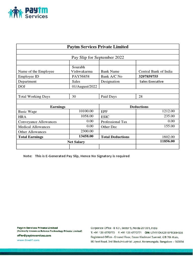 Sep Salary Slip | PDF