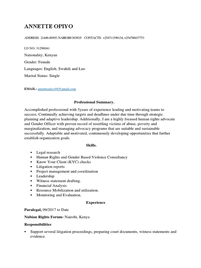 Annette Opiyo CV | PDF | Domestic Violence | Violence