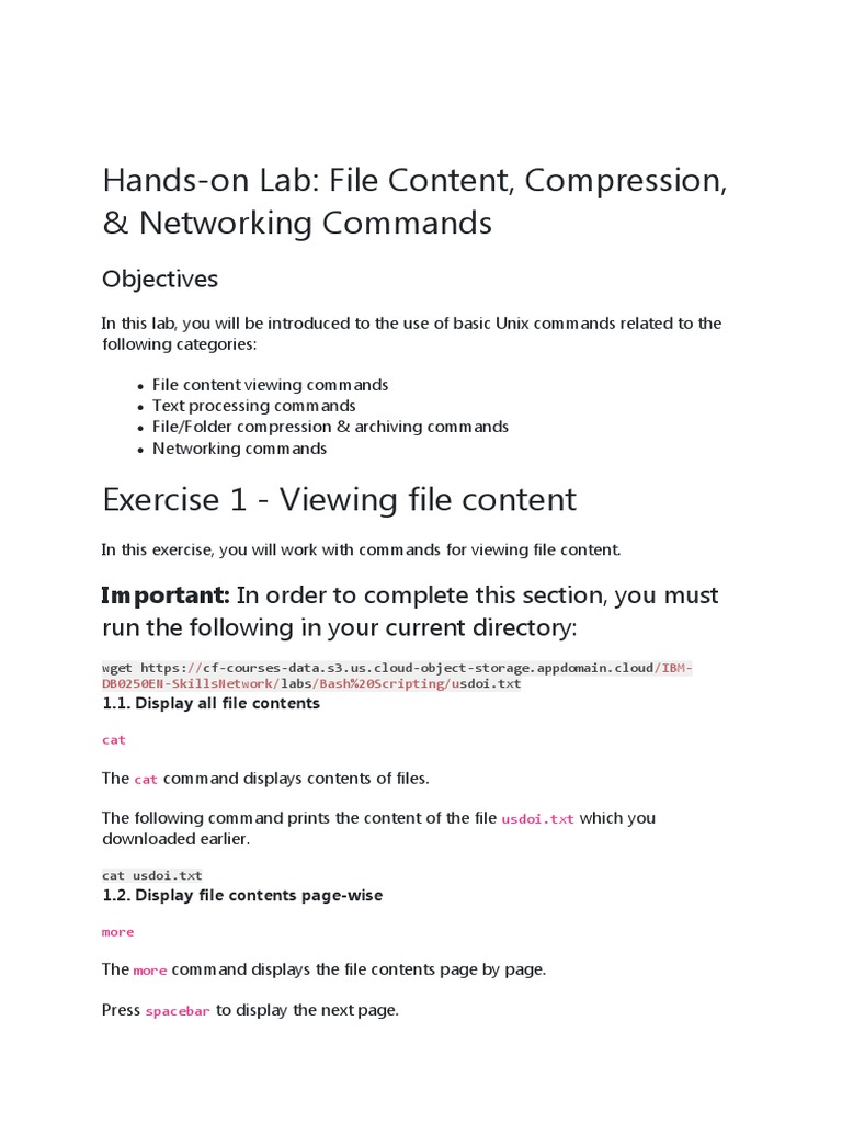 Lab 04 File Content, Compression, Networking Commands | PDF | Zip (File Format) | Computer File