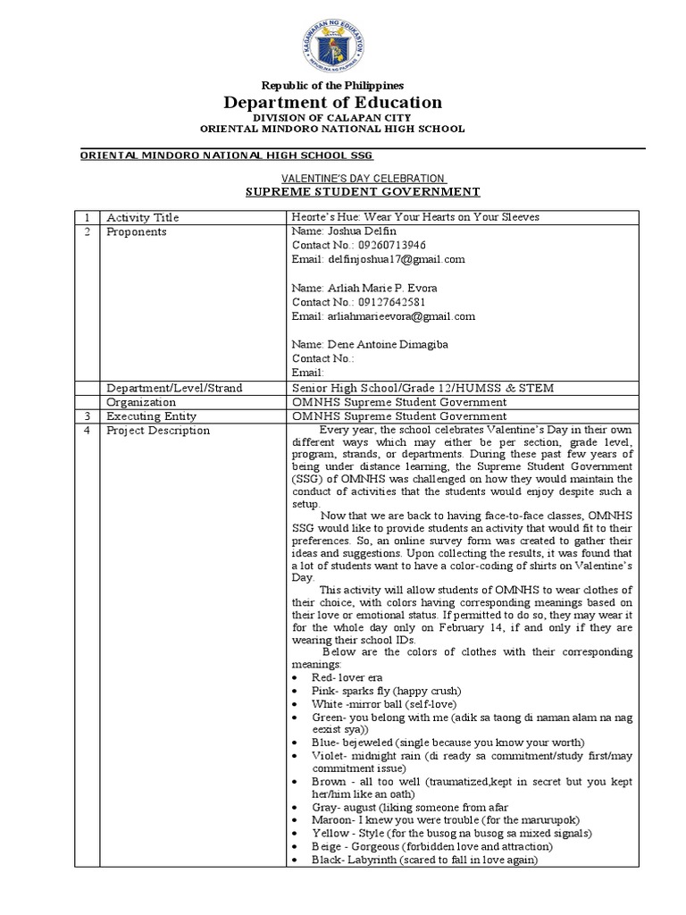 Valentines Day Color Coding Proposal | PDF | Wellness