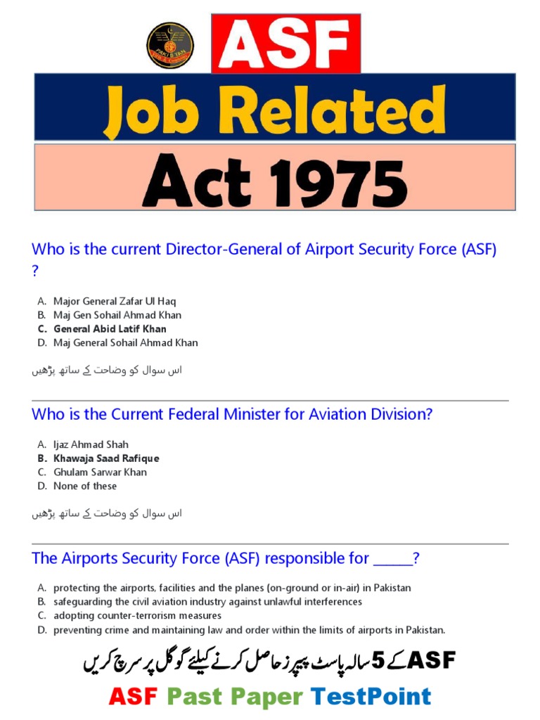 ASF Act 1975 MCQs | PDF | Airport Security | Government