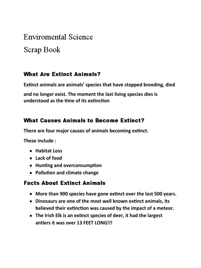 Extinct Animals Guide | PDF | Extinction | Organisms