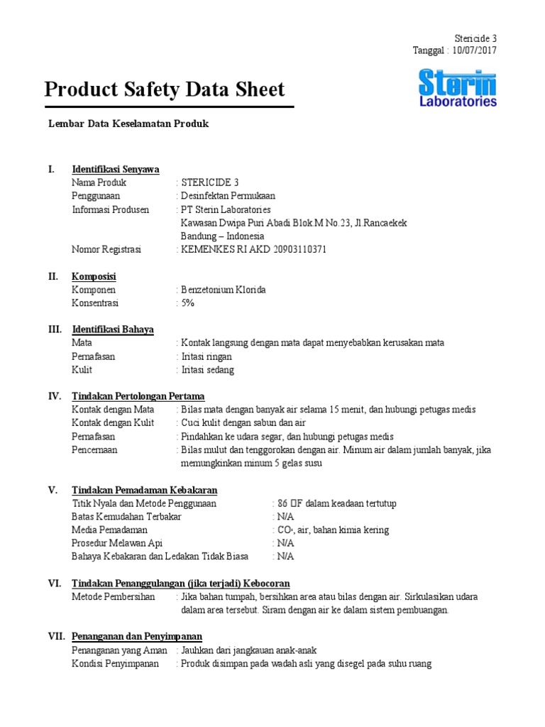 Stericide 3 - Lembar Data Keselamatan Produk | PDF | Pengembangan Diri | Kesehatan Holistik