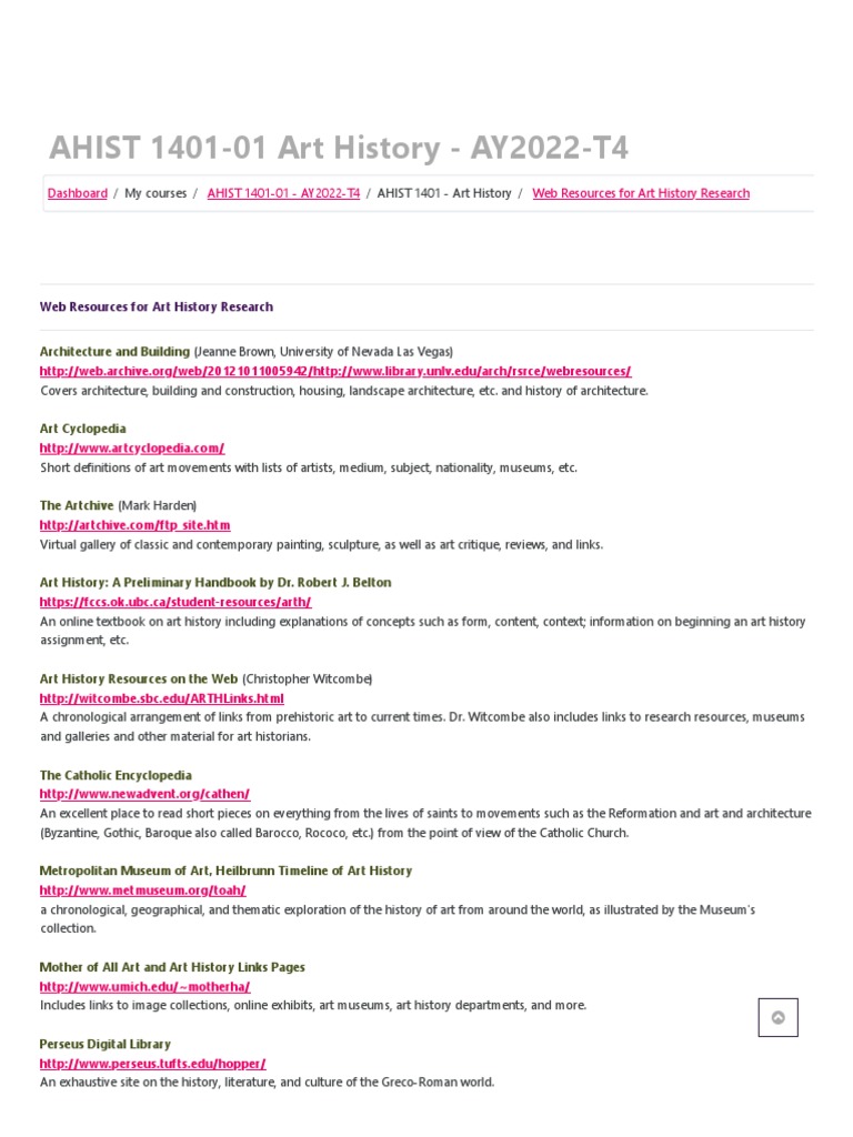 AHIST 1401-01 - AY2022-T4 - Web Resources For Art History Research ...