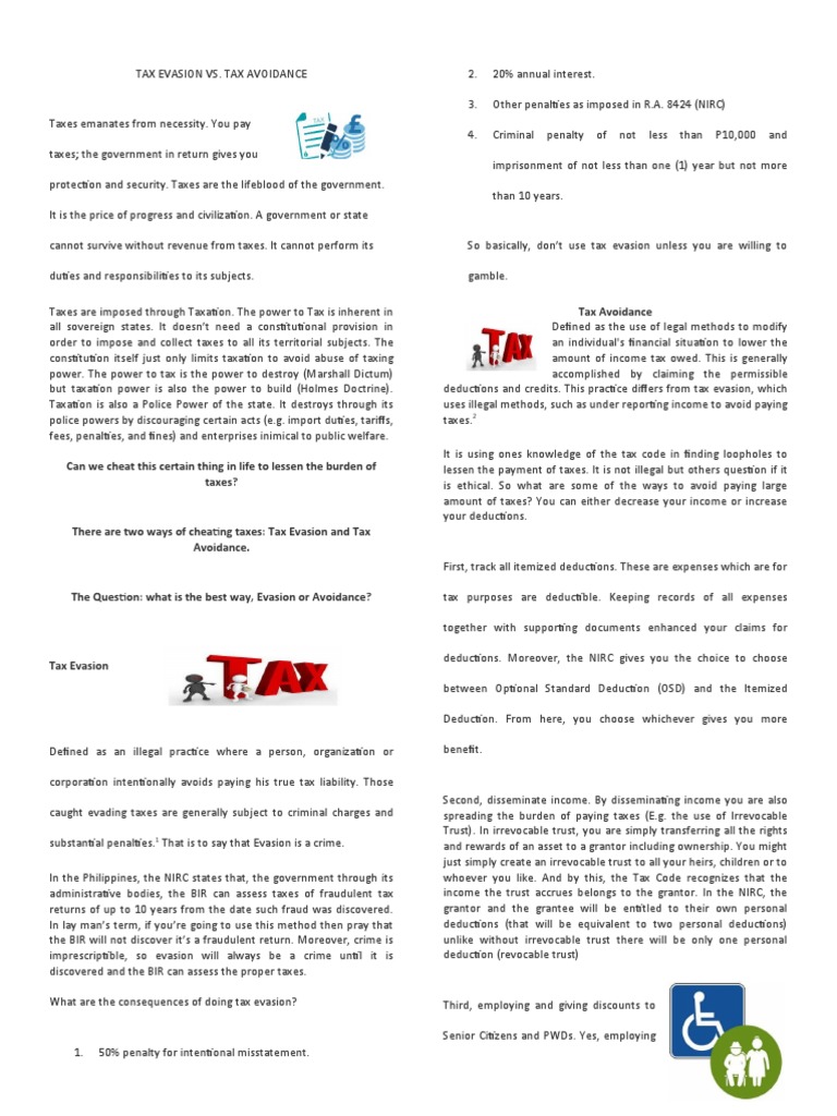 Tax Evasion vs. Tax Avoidance Explained | PDF | Taxes | Tax Evasion