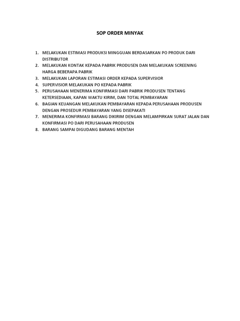 Prosedur SOP Order Minyak | PDF
