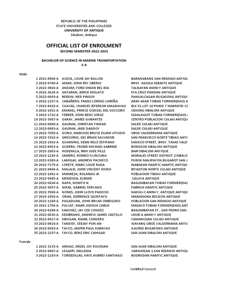 Official List of Enrolment | PDF