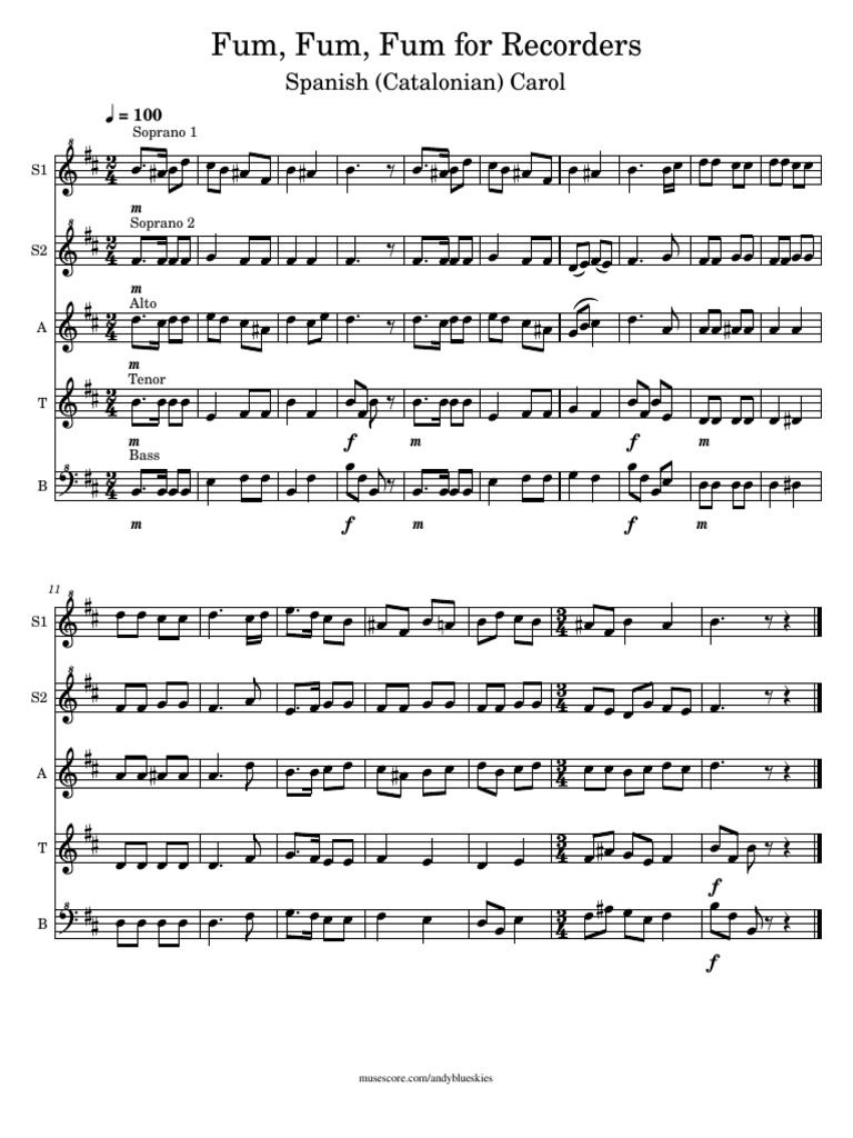 Fum Fum Fum Sheet Music for Recorders | PDF | Singing | Musicology