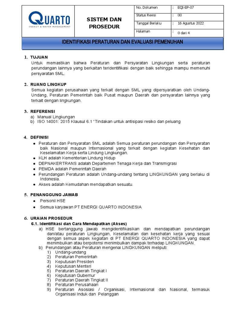 1.identifikasi Peraturan Dan Evaluasi Pemenuhan | PDF