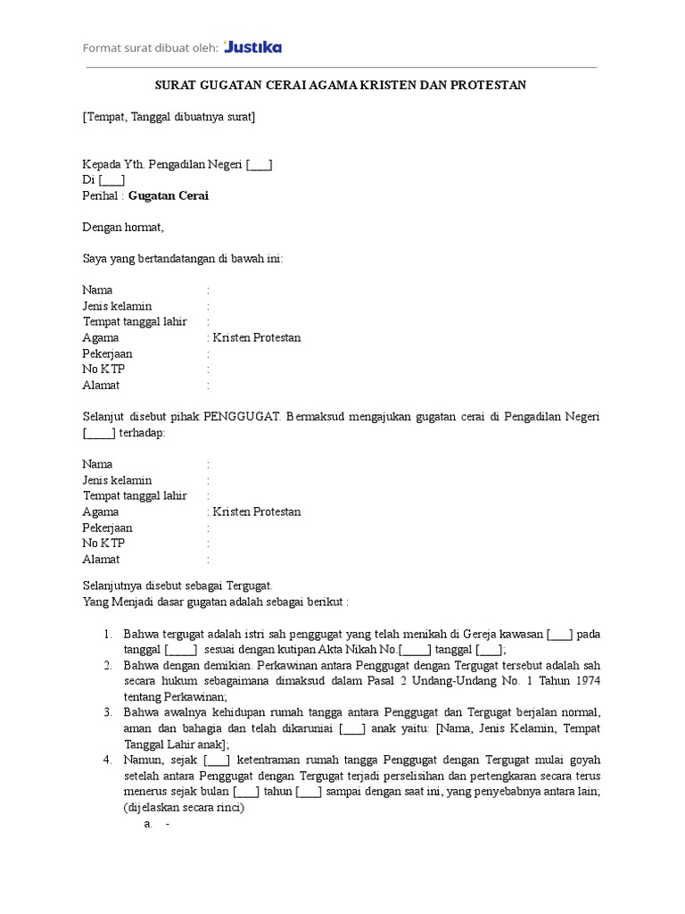 Surat Gugatan Cerai Agama Kristen Dan Protestan-2 | PDF