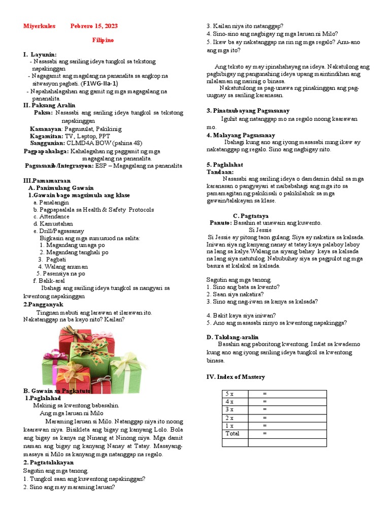 Filipino-Week-1-Day3 Filipino | PDF