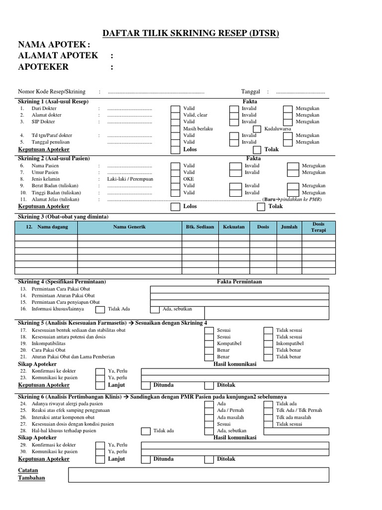 Daftar Tilik Skrining Resep Apotek | PDF | Kesehatan Holistik