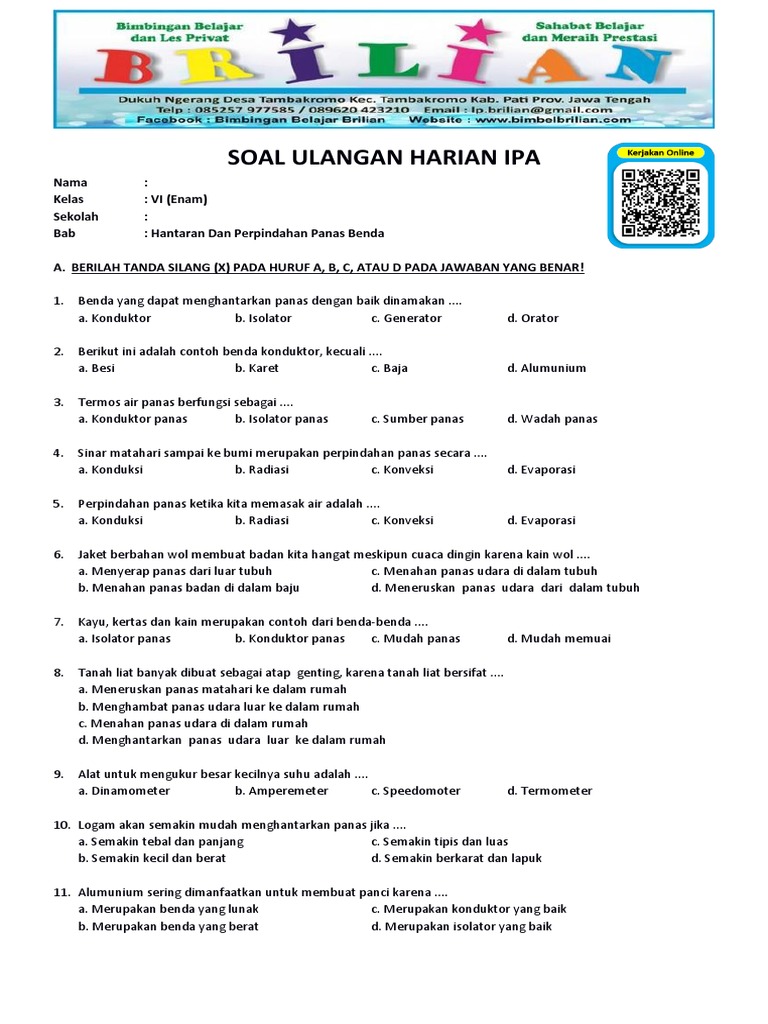 Soal IPA Kelas 6 SD BAB 5 Hantaran Dan Perpindahan Panas Benda | PDF