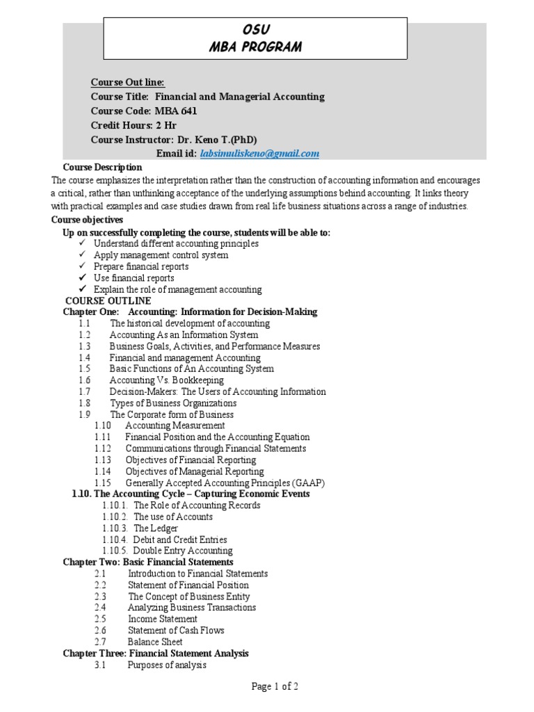 OSU Mba Program | PDF | Accounting | Financial Statement