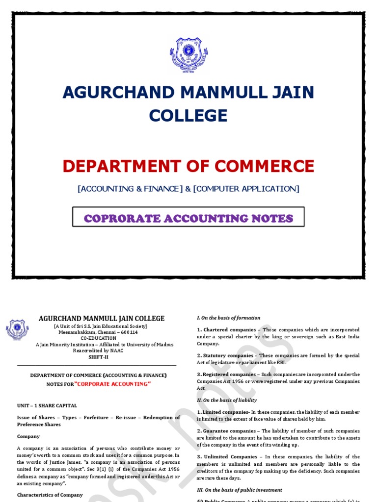 Corporate Accounting Notes - Final | PDF | Stocks | Preferred Stock