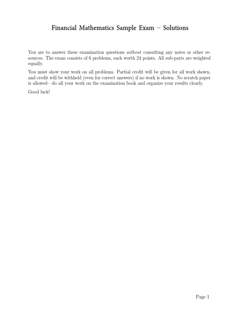 MFin Sample Exam Solution | PDF | Mathematics | Algebra