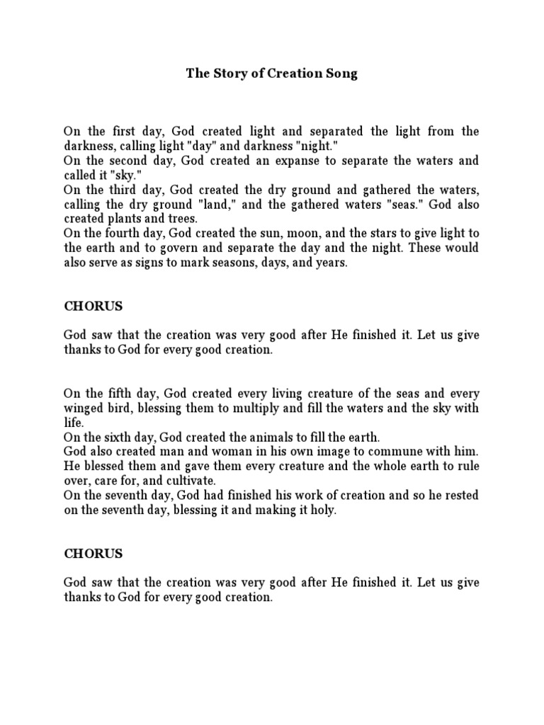 The Story of Creation Song | PDF