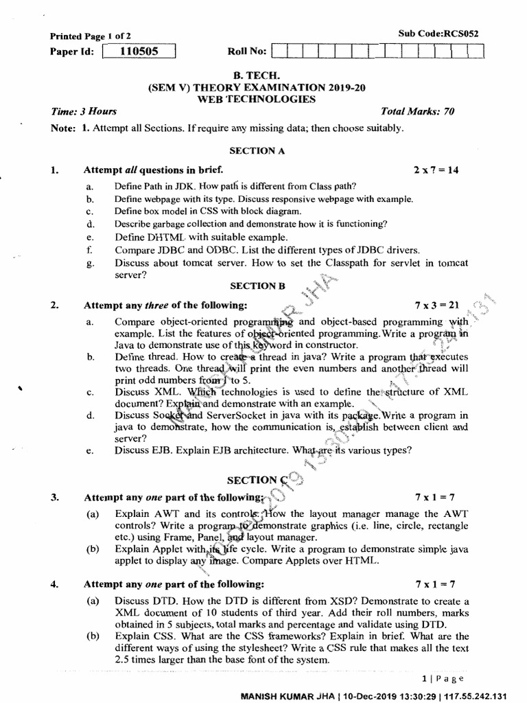 Web Technology Kit 501 19 20 | PDF