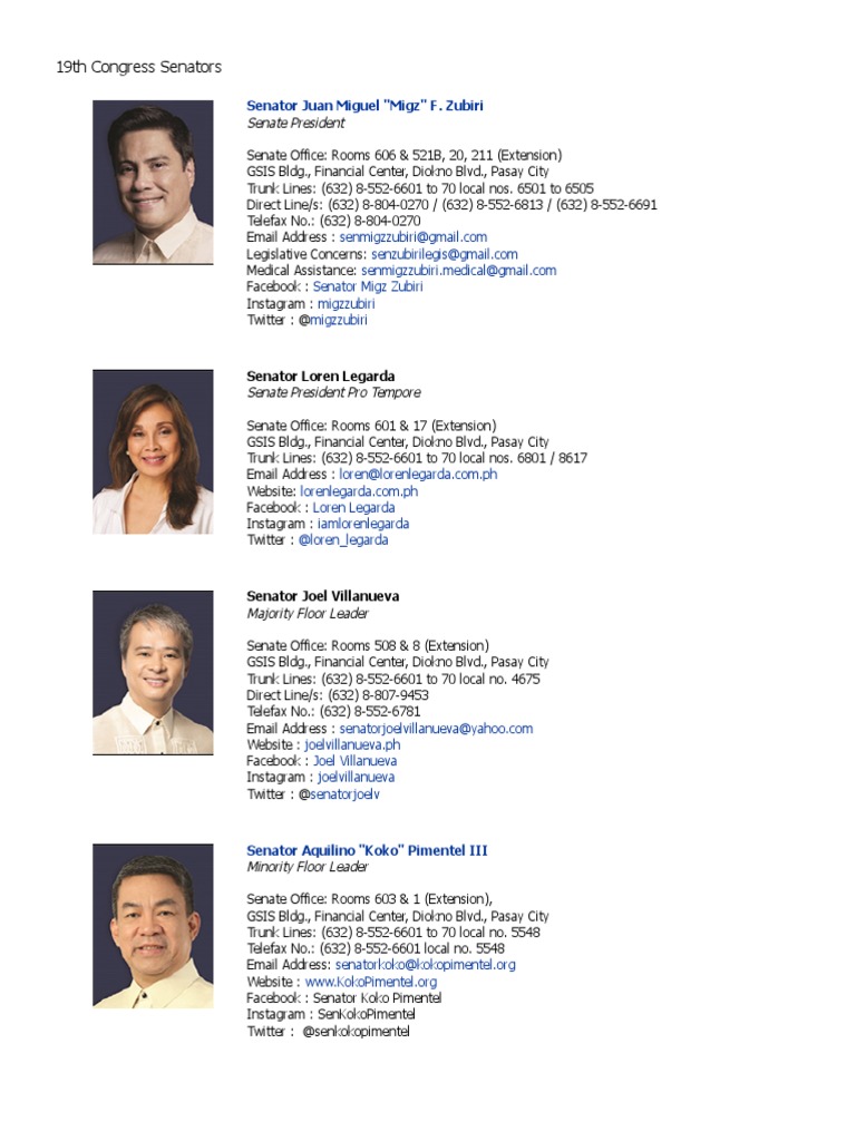 Philippine Senate Contact Directory | PDF | Philippines | Government