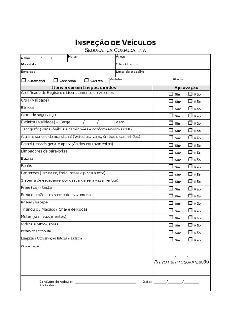 Modelo de Check List para Inspecao de Veiculos | PDF | Indústria ...