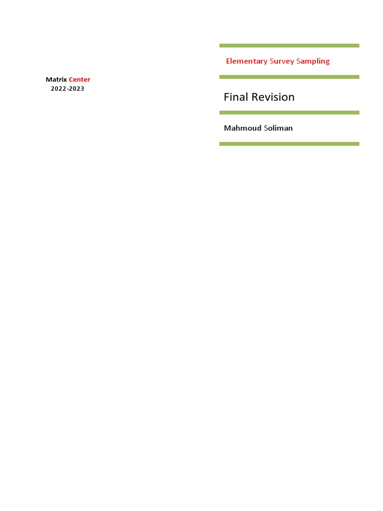 Sampling Final Revision 2023 | PDF | Sampling (Statistics) | Errors And Residuals